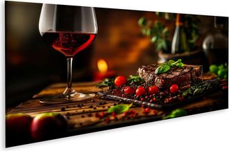 Islandburner Bild auf Leinwand Steak und Wein bei Kerzenschein f&uuml;r Esszimmer Genie&szlig;er Restaurant Bilder Wandbilder Poster