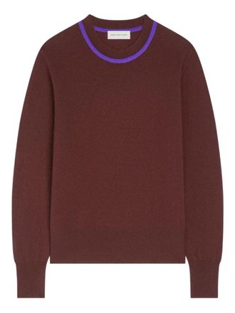 Dries Van Noten pull en cachemire à bords contrastants - Marron