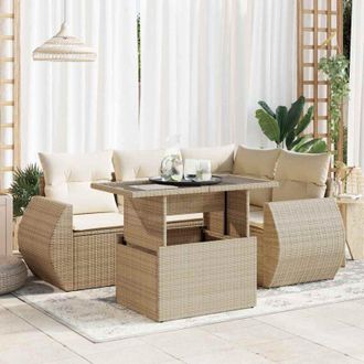 vidaXL Vidaxl - Salon de jardin avec coussins 5 pcs beige r&eacute;sine tress&eacute;e
