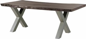 Massivmoebel24 Baumtisch Akazie 220x100x77 grau lackiert / X-Beine silber matt freeform 5