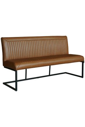 Ambia Home Sitzbank, Schwarz, Cognac, Metall, Leder, Echtleder, B&uuml;ffelleder, 3-Sitzer, 170x92x63 cm, Esszimmer, B&auml;nke, Sitzb&auml;nke