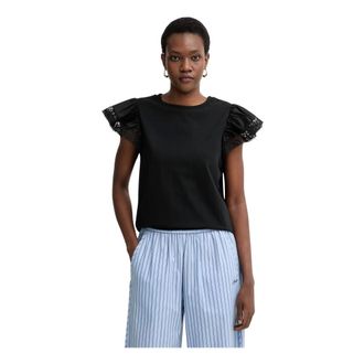 Twinset T-shirt coupe droite avec dentelle - Femme - Tops - Noir - Taille: 36 FR