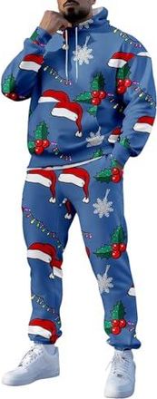 Generic Tenue 2 pièces à capuche pour homme - Coupe régulière - Survêtement de Noël amusant à manches longues pour homme - Sweat à capuche imprimé chaud et pa
