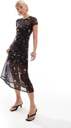 AllSaints Hanna Kora - Robe t-shirt mi-longue en tulle - Noir