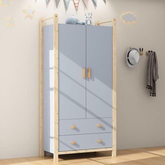Liberte Armoire enfant 89.6x44x180.5 cm - 2 tiroirs et 2 portes - 1 tringle &agrave; v&ecirc;tements - Bleu