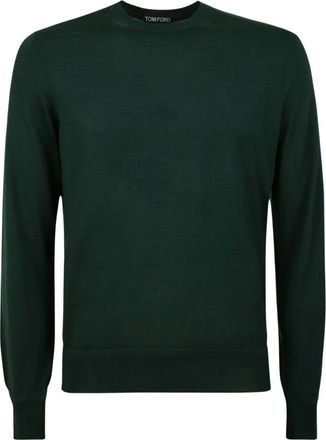 Tom Ford Pull en cachemire et soie &agrave; col rond fin - Homme - Pulls - Vert - Taille: S