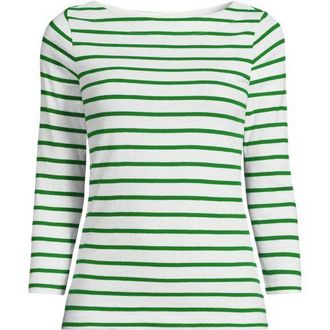 Lands End Gestreiftes Baumwollshirt mit 3/4-&Auml;rmeln, Damen, Gr&ouml;&szlig;e:44-46 regular, Wei&szlig;, Baumwolle, by Lands End