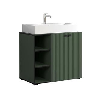 Trendteam PureBliss - Waschbeckenunterschrank - Gr&uuml;n - Rillenoptik - 3 offene F&auml;cher + 1 Einlegeboden + 80cm Aufsatzwaschbecken - (BxHxT) 90 x 91 x 53cm - edle 
