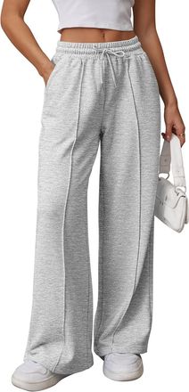 OLIPHEE Weite Hose Damen Lang Elegant mit Taschen und Kordelzug Lockere Freizeithose Damen Herbst Elastischer Bund Bequeme Sweathose Einfarbig Yogahose Casual