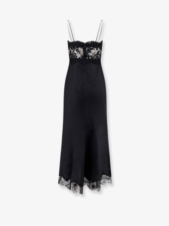 Self Portrait Womens Satin Dress With Lace Profiles Black Viscose