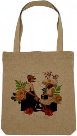 Fabulous Sac Shopping Tote Bag Aspect Lin - Couple Chien 1930 Collage Art Surr&eacute;alisme Labrador - Sac de Courses Toile Epaisse 360g Beige Naturel Cabas Port&eacute; Ep