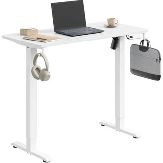 Woltu Bureau Assis Debout, Bureau R&eacute;glable en Hauteur &Eacute;lectrique, 72-118 cm, avec 3 Hauteurs de M&eacute;moire, 2 Crochets, 100x48 cm, Blanc