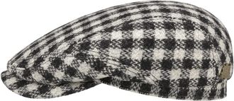 Stetson Harris Tweed Twotone Check Flatcap Herren Made in Germany Herbst Winter schwarz-wei&szlig; 61 cm