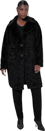 Ulla Popken Femme Grandes Tailles Manteau Style astrakan en Fourrure dimitation, col &agrave; Revers Noir 46+ 814060100-46+
