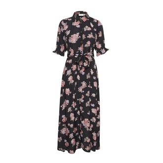 Kaffe Robe Maxi Noire Profonde avec Manches Bouffantes - Femme - Robes - Multicolore - Taille: 48 FR