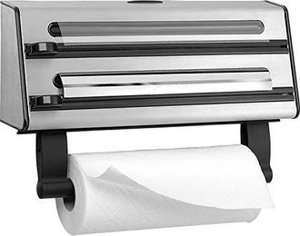 Emsa Contura Dérouleur triple, Inox, Dévidoir aluminium, film alimentaire, papier absorbant 3en1 504180, Noir et Inox, 1 - Pack