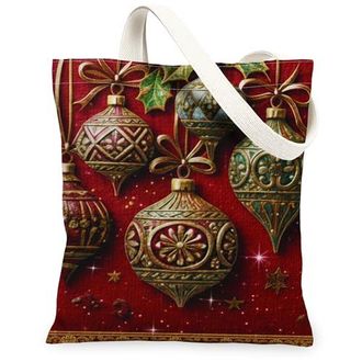 Generic Sacs fourre-tout en toile pour d&eacute;corations de No&euml;l, sacs d&eacute;picerie r&eacute;utilisables, vintage, l&eacute;gers, lavables avec bandouli&egrave;re pour, Rouge, 13x15 Inch