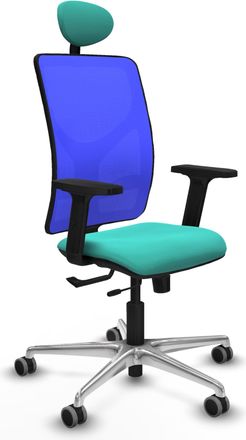 Piqueras y Crespo B&uuml;rostuhl 8H mit 2D-Armen, h&ouml;henverstellbare Lendenwirbelst&uuml;tze und festes Kopfteil, ausgestattet mit Syncro/Traslack und Schneideschaum, Blau/T&uuml;rkis