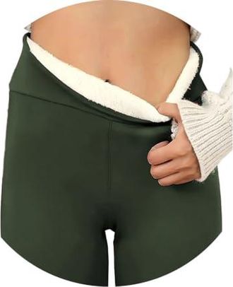 Onsoyours Legging Polaire Femme Hiver Chaud Doublé en Molleton Pantalon Thermique Epais Leggings Taille Haute Élastiques Slim B Armée Verte XXL