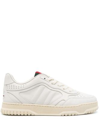 Gucci Low-Top Sneaker - Re-Web Leather Sneakers With Signature Web Detaili - Gr. 7_5 - in Wei&szlig; - f&uuml;r Damen