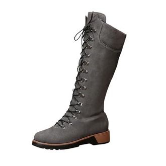 Generic Bottes &agrave; lacets confortables et &eacute;l&eacute;gantes pour femme - Style r&eacute;tro - Couleur unie - Polyvalentes - Fermeture &eacute;clair lat&eacute;rale - Talon compens&eacute; bas - Bo