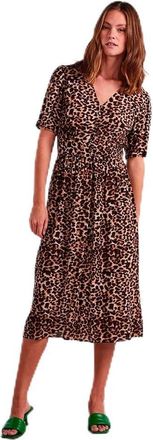 Pieces Damen Pctala Ss Midi Dress Noos Bc, Indian Tan/AOP:Leo,M