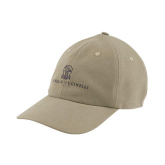 Brunello Cucinelli Homme, Accessoires, Vert, Taille: M Casquette de baseball en gabardine de coton kaki