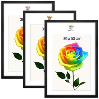 MG Design 3er Set Bilderrahmen 35 x 50 cm - Posterrahmen mit Schwarz Echtholzrahmen und bruchsicherem Acrylglas, Hoch & Quer mit stabiler Wandaufh&auml;ngung