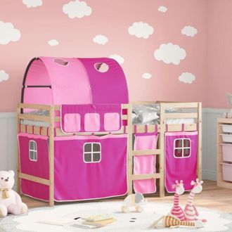 vidaXL Kinderhochbett mit Tunnel Rosa 90x190 cm Massivholz Kiefer Vidaxl