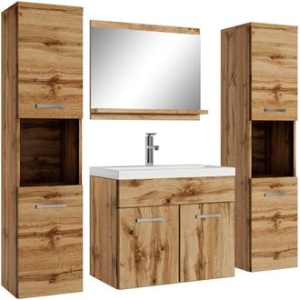 Badplaats Badplaats - Badezimmer Badm&ouml;bel-Set Montreal xl 60cm Waschbecken Eiche - Unt