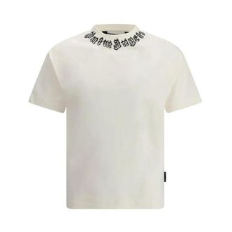 Palm Angels T-Shirt mit besticktem Kragen- monochromatisches Muster - - Tops - Herren - Wei&szlig; - L