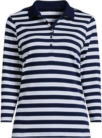 Lands End Supima-Poloshirt mit 3/4-&Auml;rmeln, Damen, Gr&ouml;&szlig;e:48-50 plus, Blau, Baumwolle, by Lands End