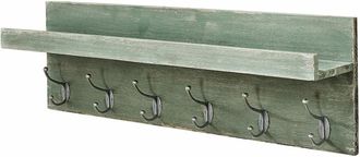 Loberon Wandregal Hoboken, authentische Vintage-Optik, mit sechs Haken, Antik-Finish, Ablage, Schl&uuml;sselboard, Hakenleiste, Eisen, Kiefernholz, Tannenholz, ant