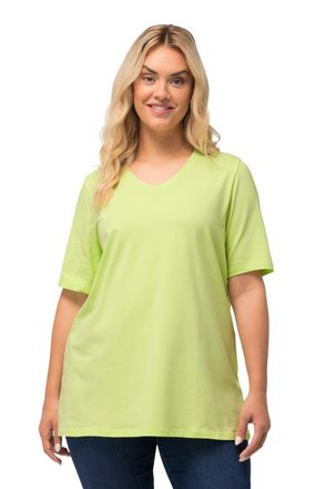 Ulla Popken Damen große Größen Übergrößen Plus Size T-Shirt, A-Linie, V-Ausschnitt, Halbarm limettengrün 50+ 807284403-50+
