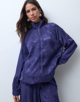 Asos veste jacquard zipp&eacute;e &agrave; col montant-bleu marine