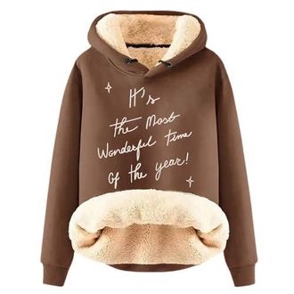 Generic 2026 Printemps Mode No&euml;l Lettre Litt&eacute;raire Imprim&eacute;e Femmes Automne et Hiver Velours &Eacute;pais Chaud Cardigan Sweat &agrave; Capuche, marron, XXL