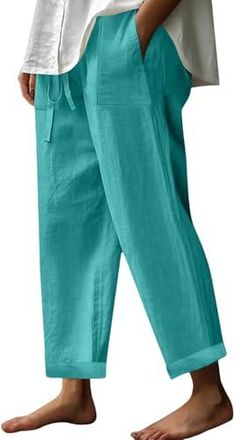 Generic Pantalon Lin Femme &Eacute;t&eacute; Large D&eacute;contract&eacute; Pantalon D&eacute;contract&eacute; pour Femme Style Japonais Ample et &Eacute;lastique &Agrave; Boutons Style Drap&eacute; Jambes Larges en Bagg