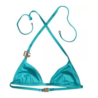 Dolce & Gabbana Blau Gr&uuml;nes Bikini-Top mit Logo - - Swimwear - Damen - Blau - ONE SIZE