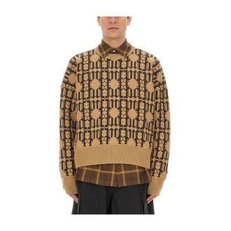 Palm Angels Baumwoll-Jacquard-Strickpullover - - Knitwear - Herren - Beige - L
