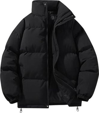 Generic Manteau dhiver chaud &agrave; col montant avec fermeture &eacute;clair pour homme - Veste dhiver chaude et coupe-vent &agrave; bulles, Noir, 3XL