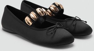 Mango Ballerine avec bride &agrave; appliques m&eacute;talliques noir - Femme - 35 - MANGO