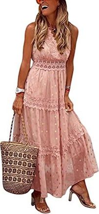 Onsoyours Robe Longue Femme Col V Sexy Robe de Plage Boho été Femme Chic Sexy Robe Boheme Grande Taille Robe dété Chic Robe A Rose L