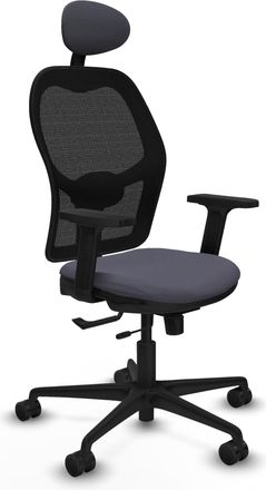 Piqueras y Crespo Drehbarer Schreibtischstuhl mit 2D-Armen, h&ouml;henverstellbarer Lendenwirbelst&uuml;tze und festem Kopfteil, ausgestattet mit Syncro/Traslack. Schwarz/Dunkelg