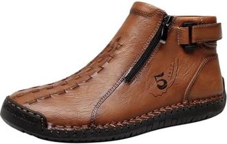 Generic Baskets en Cuir Rétro pour Homme Chaussures Montantes De Randonnée Plates Fermeture Éclair Semelle Antidérapante Légères Confortables Chaussures De Ma