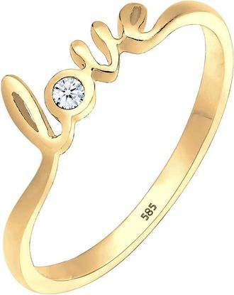 Elli DIAMONDS Ring Damen Love-Schriftzug mit Diamant (0.03 ct.) in 585 Gelbgold