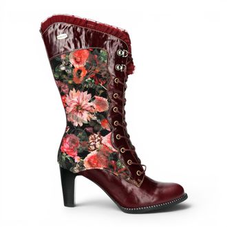 Laura Vita Laura Vita Blumen Goth viktorianische rote Lederstiefel mit Absatz - Alcbane-351