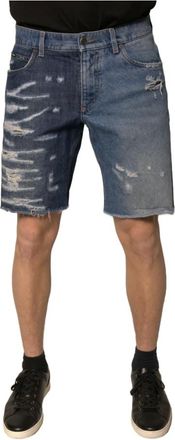 Dolce & Gabbana Homme, Shorts, Bleu, Taille: L Shorts en Denim Bermuda D&eacute;chir&eacute;s