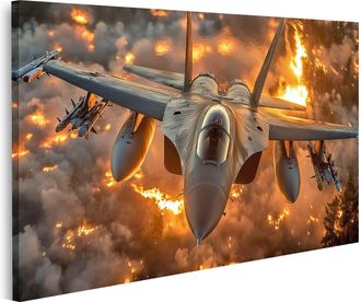 Islandburner Bild auf Leinwand Kampfjet &uuml;ber brennendem Wald 3 Bilder Wandbilder Poster