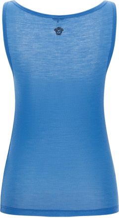 Versace Ribbed Virgin Wool Tank Top - Blue