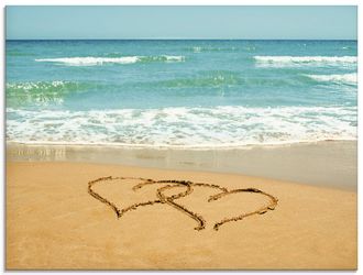 Artland ARTland Wanddeko Glasbilder Wandbild Glas Bild einteilig 80x60 cm Querformat Strand Meer K&uuml;ste Urlaub Liebe Paar Natur Landschaft Herzen Sand T5OB